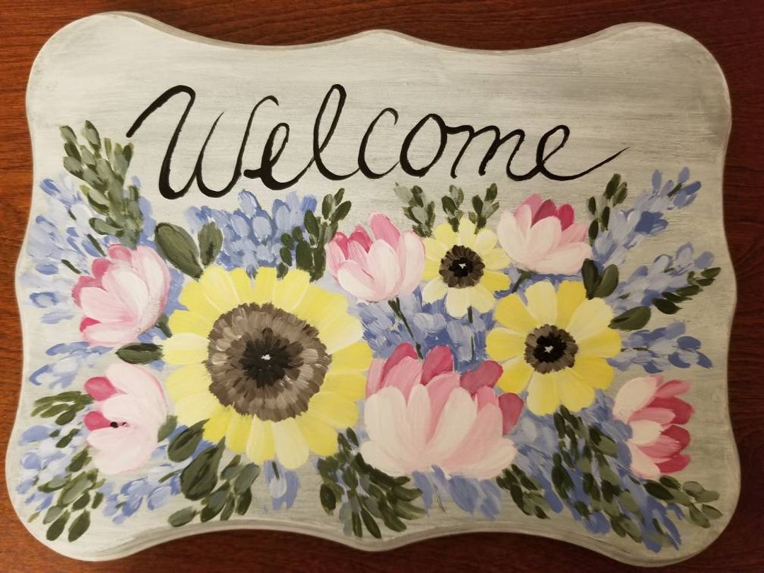 Painted Welcome Sign, Wood Farmhouse Welcome Sign, Rustic Wood Art ...