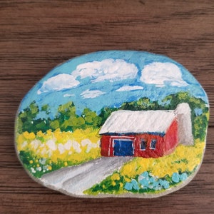 Hand-painted Stone, Red Barn Art, Farm Art, Country Barn, Barn on Rock ...