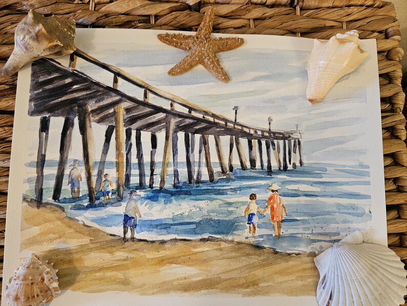 Ocean City Maryland Fishing Pier: Original Watercolor Painting - Etsy