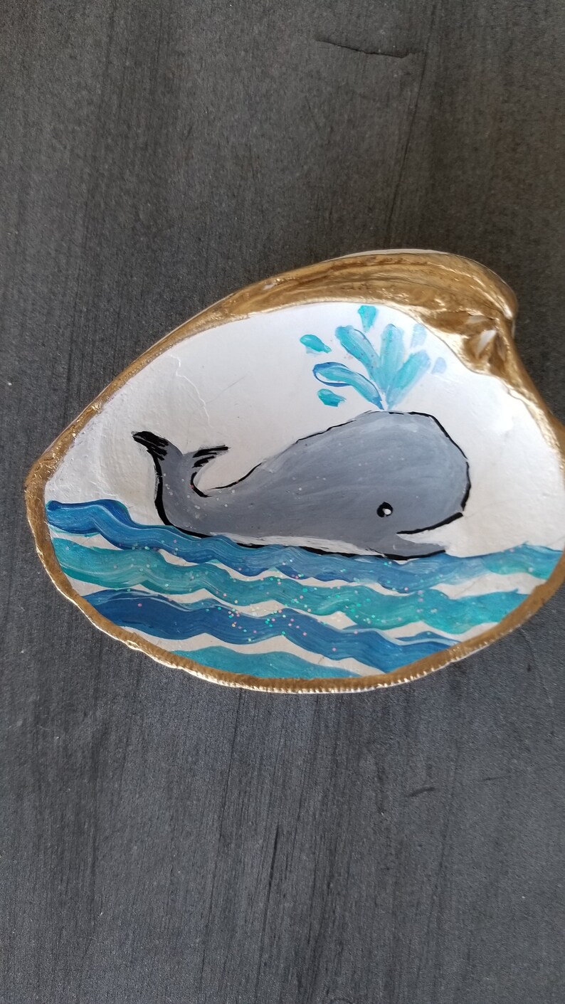 Hand-painted Shell, Whale Seashell, Whimsical Whale Art, Fish Painting ...
