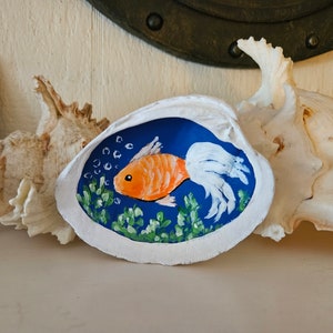 Hand-painted Shell With Fish, Seashell Art, Tropical Fish Decor, Small ...