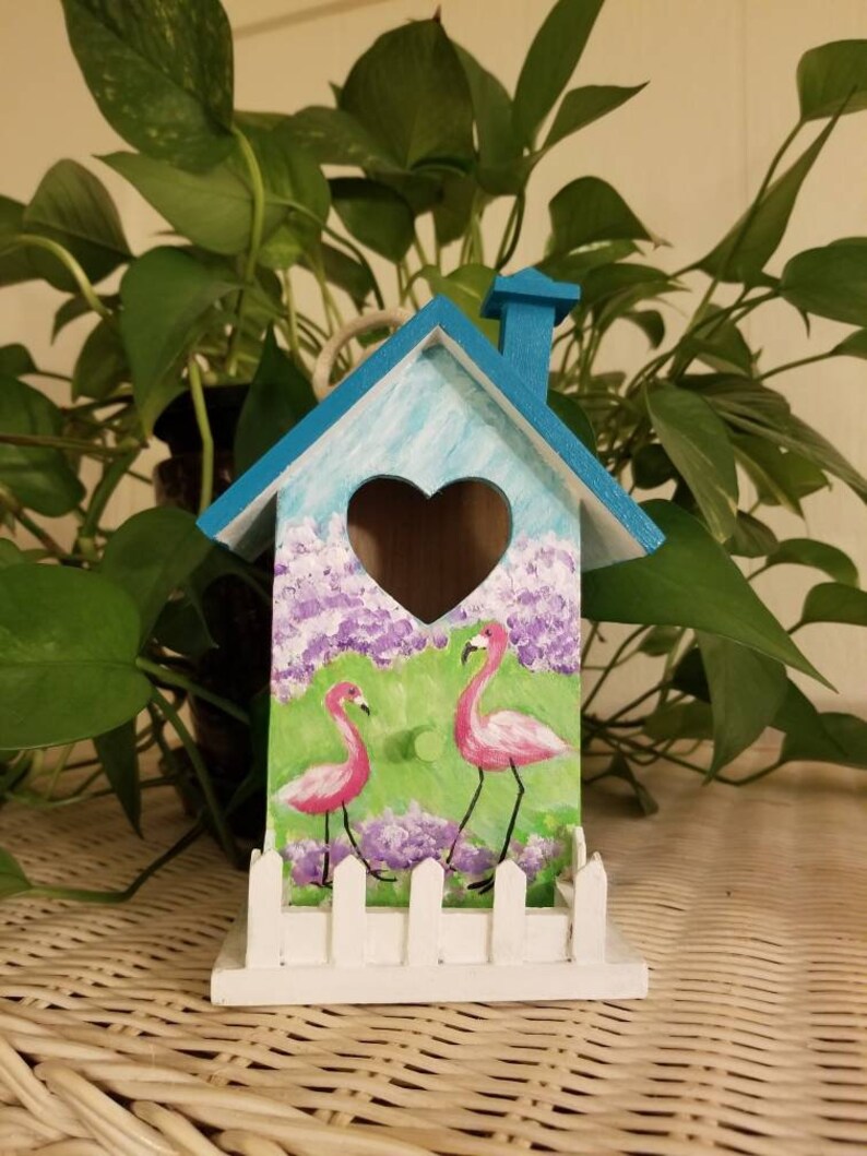 Painted Wood Birdhouse Pink Flamingo Collectors Item - Etsy