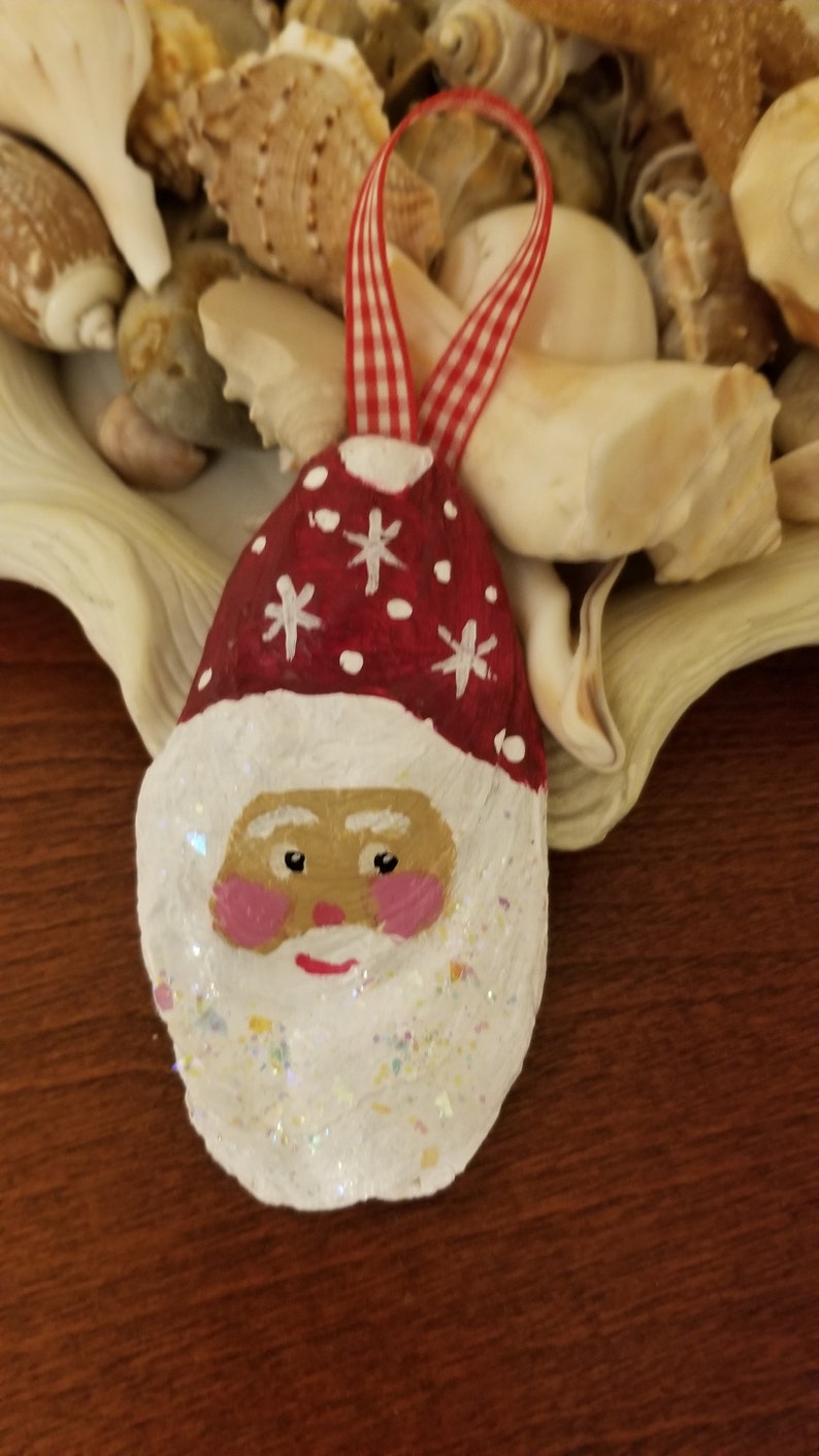 Hand-painted Santa Oyster Shell Ornament: Personalized Christmas Decor ...