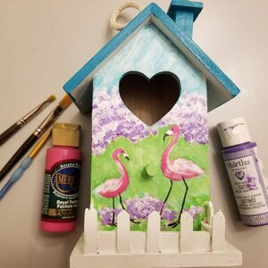 Painted Wood Birdhouse Pink Flamingo Collectors Item - Etsy