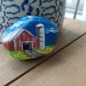 Hand Painted Stone, Hand-painted Rock, Barn Painting, Red Barn, Small ...