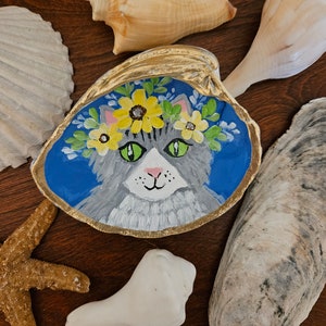 Hand-painted Shell, Artwork on Seashell, Cat Lover, Feline Painting ...