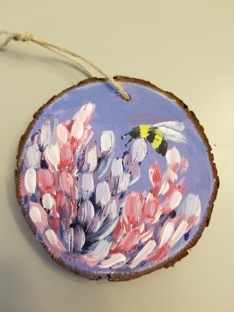 Original Art, Small Art, Wood Slice Art, Bee Art, Gardener Gift, Bee ...