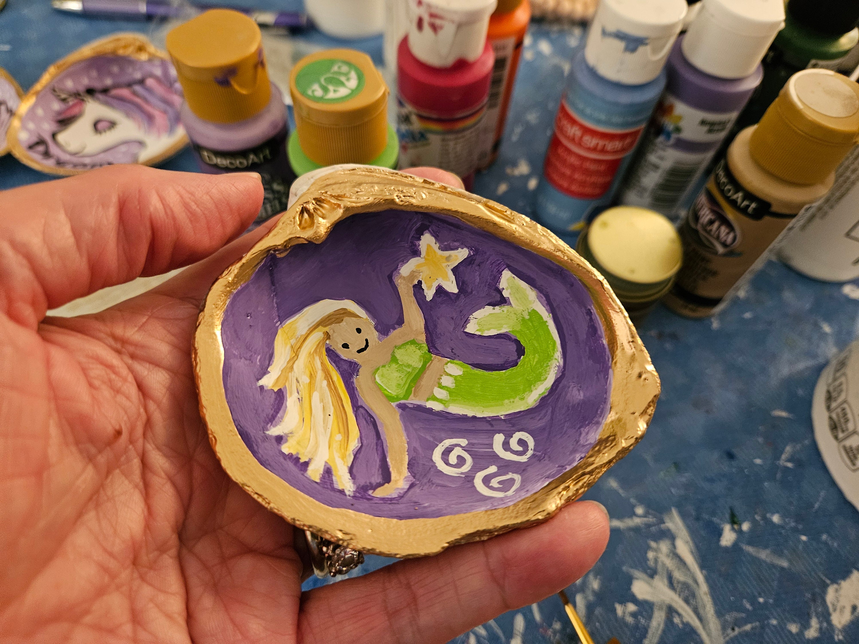 Hand Painted Shell, Mermaid on Shell, Shell Artwork, Painted Seashell ...