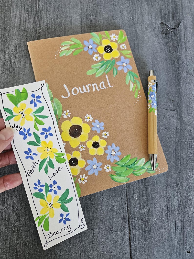 Hand-painted Sunflower Journal Set: Floral Diary With Wooden Pen ...