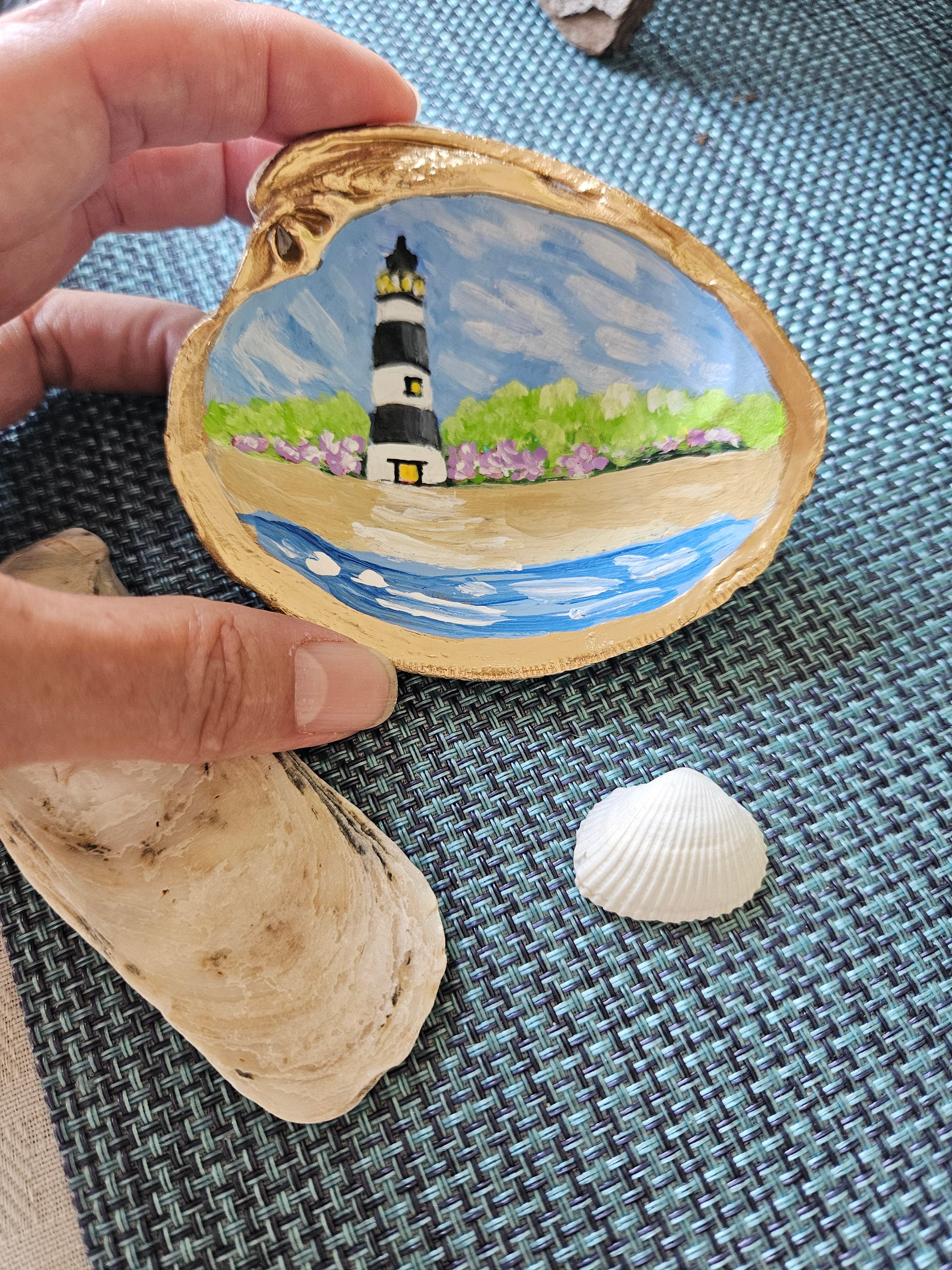 Hand-painted Lighthouse Shell: Original Seashell Coastal Decor by Sally ...