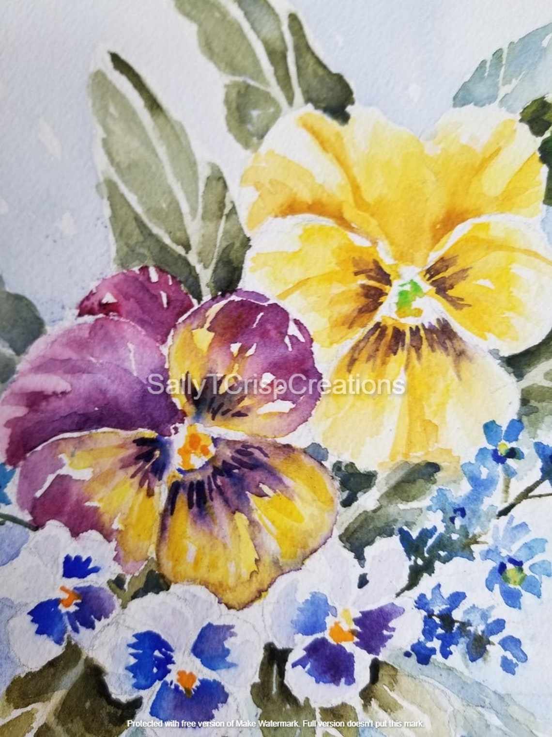 Original Pansy Watercolor Painting: Floral Still Life Art by Sally ...