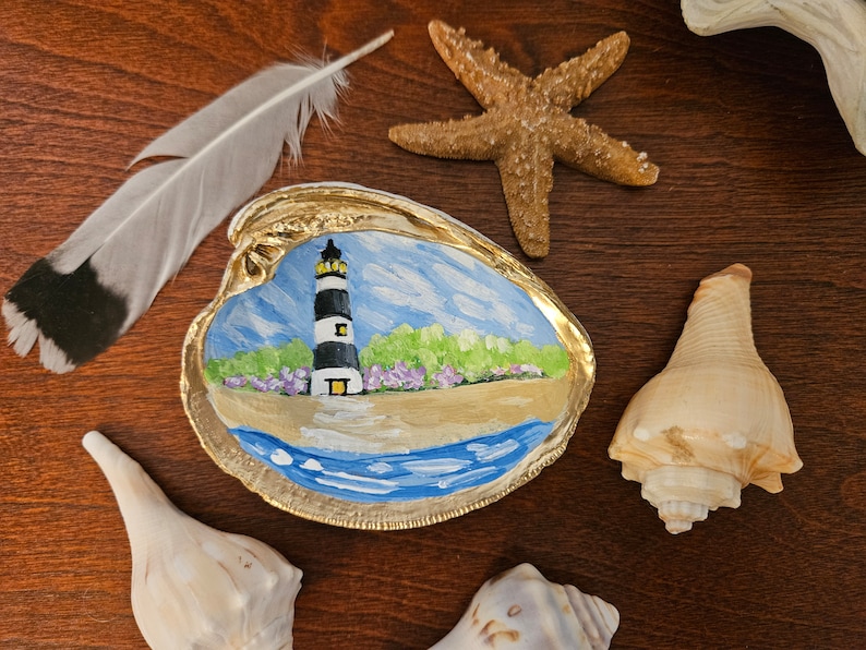 Hand-painted Lighthouse Shell, Original Seashell Coastal Decor, Sally ...