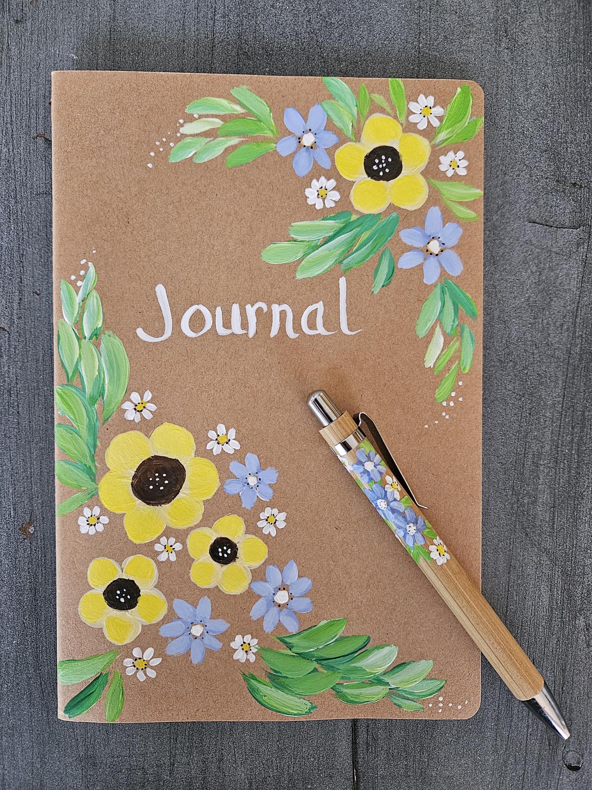 Hand-painted Sunflower Journal Set: Floral Diary With Wooden Pen ...