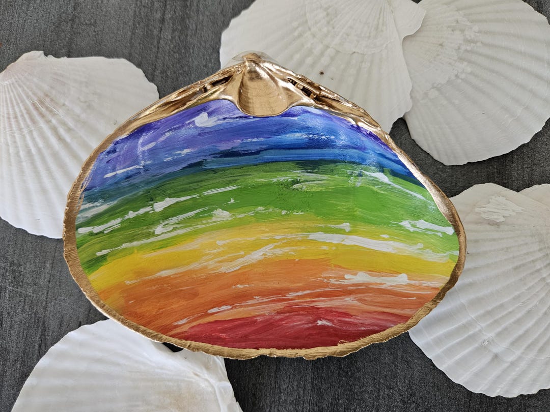 Hand-painted Shell, Painted Seashell Art, Rainbow Theme Gift, Rainbow ...