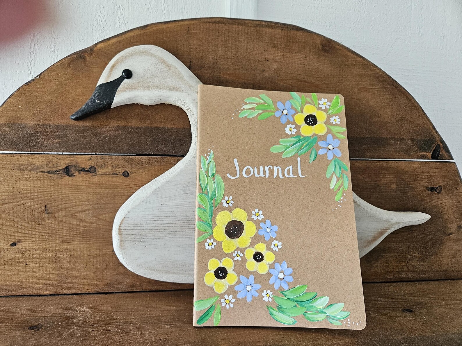 Hand-painted Sunflower Journal Set: Floral Diary With Wooden Pen ...