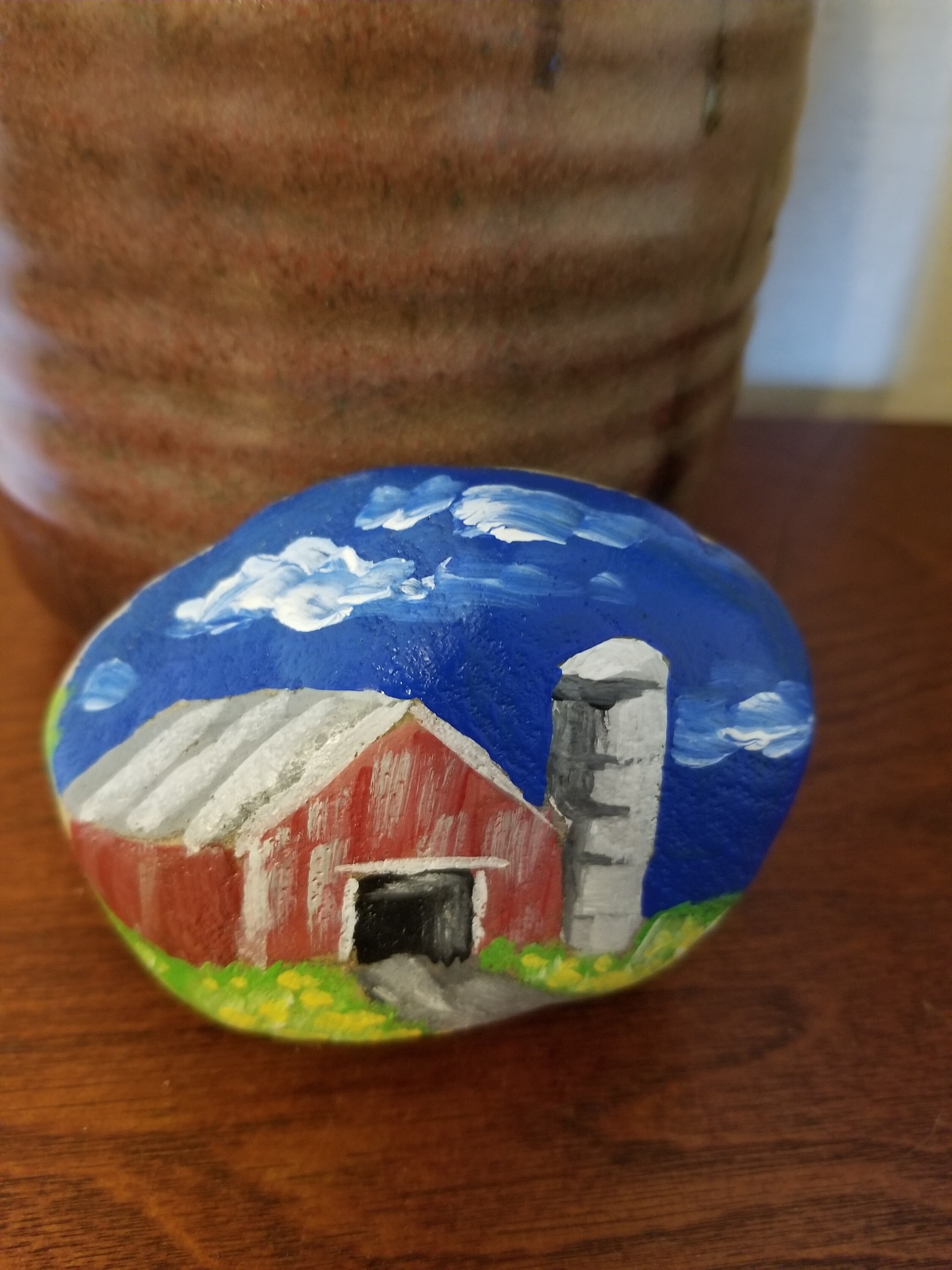 Hand Painted Stone, Hand-painted Rock, Barn on Stone, Red Barn Painted ...
