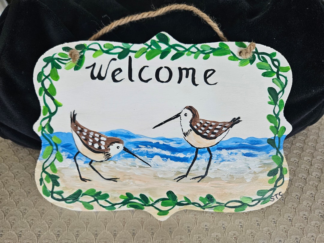 Hand-painted Wood Welcome Sign: Sandpiper Beach Coastal Art - Etsy