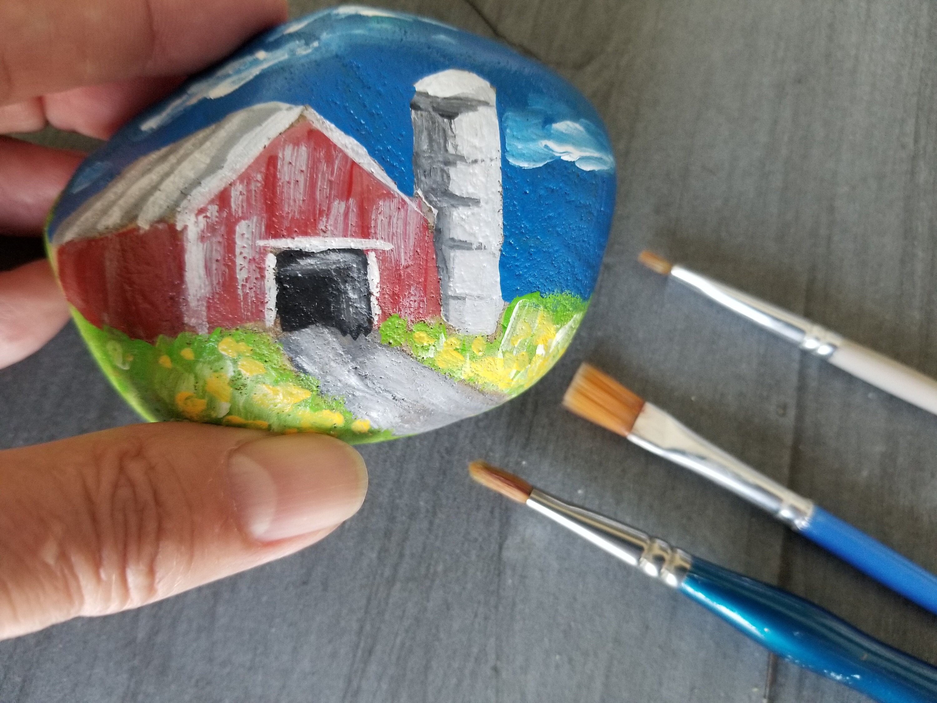 Hand Painted Stone, Hand-painted Rock, Barn Painting, Red Barn, Small ...