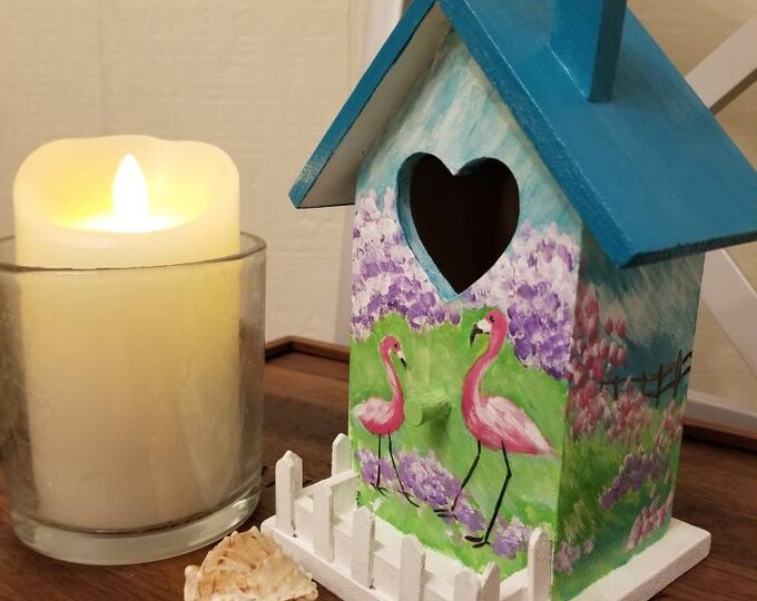 Painted Wood Birdhouse Pink Flamingo Collectors Item - Etsy