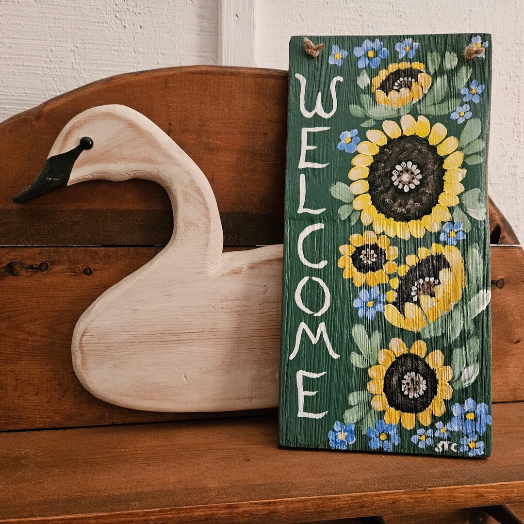 Hand-painted Sunflower Welcome Sign: Rustic Farmhouse Door Decor - Etsy