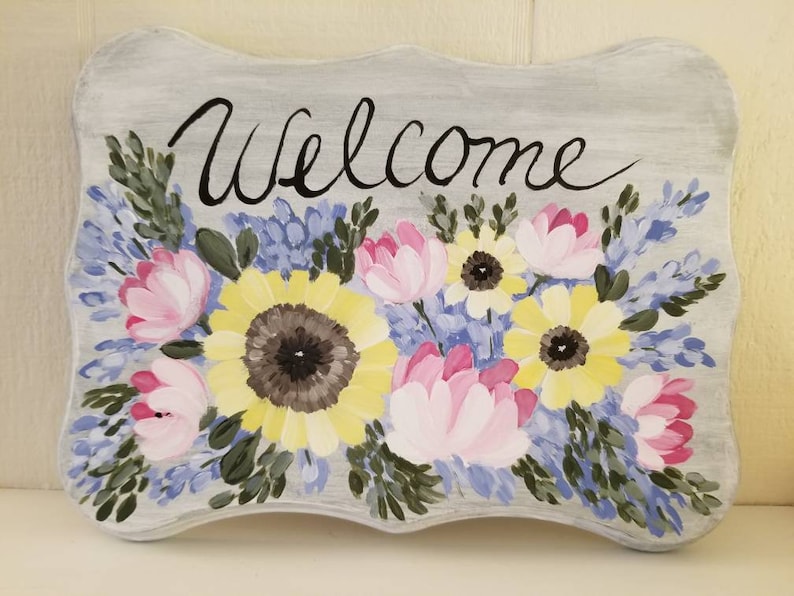 Painted Welcome Sign Wood Farmhouse Welcome Sign Rustic Wood - Etsy