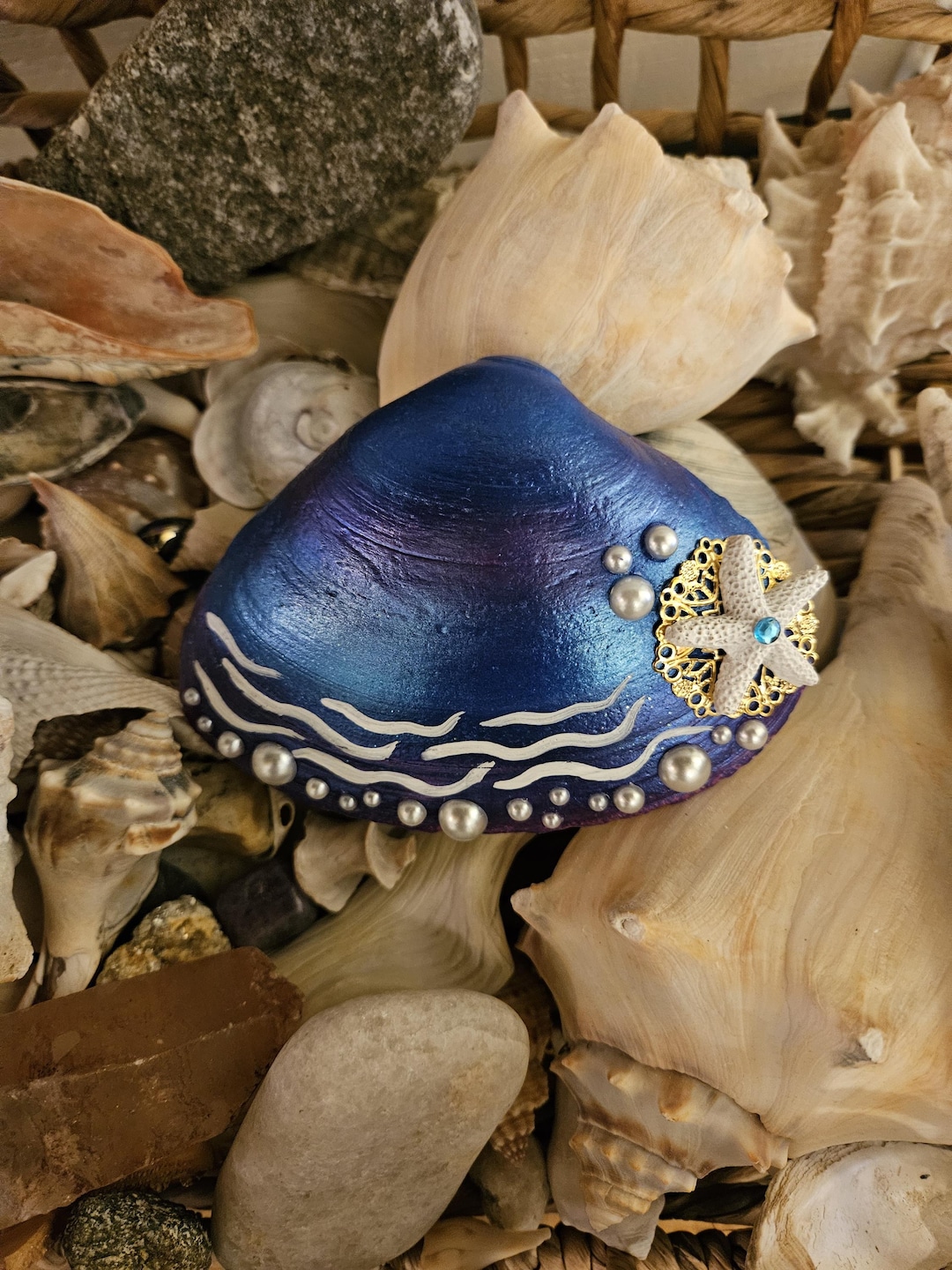 Hand-painted Shell, Art on Seashell, Starfish Decor, Unique Beach Theme ...