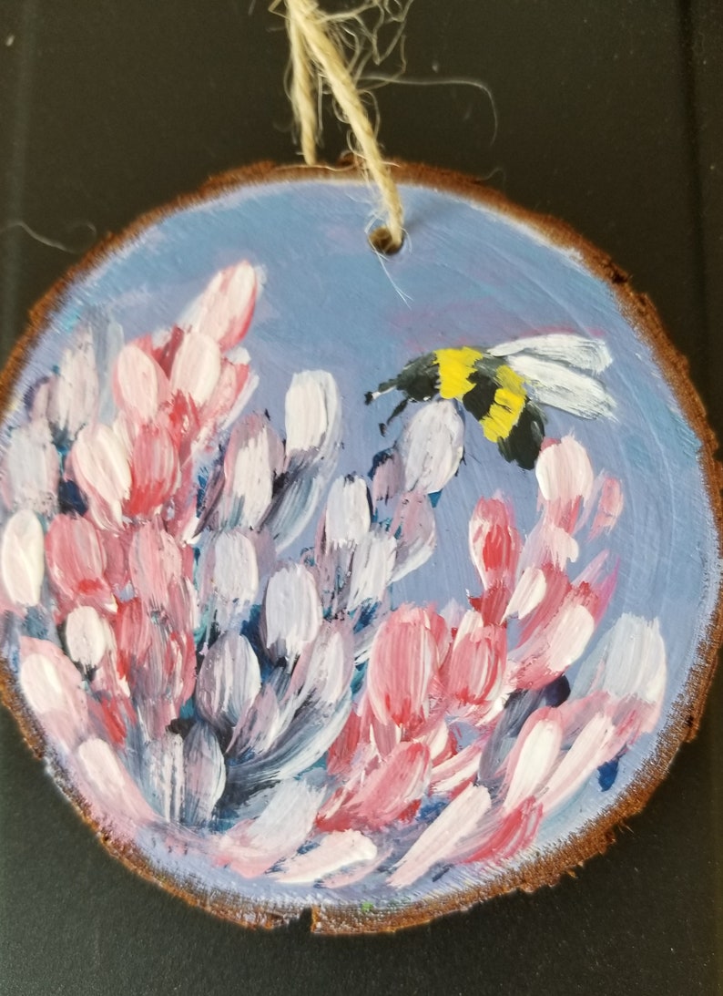 Original Art, Small Art, Wood Slice Art, Bee Art, Gardener Gift, Bee ...