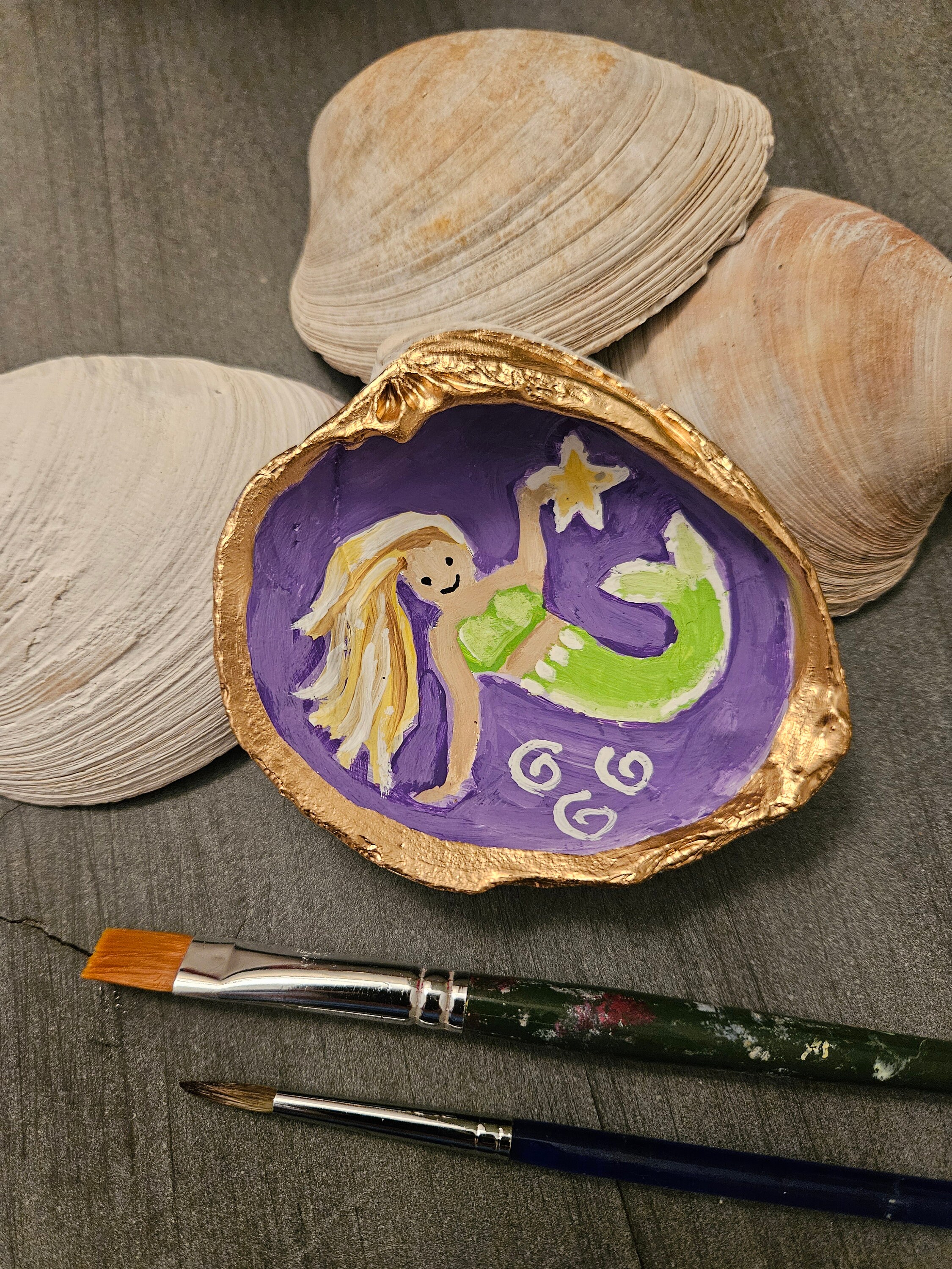 Hand Painted Shell, Mermaid on Shell, Shell Artwork, Painted Seashell ...