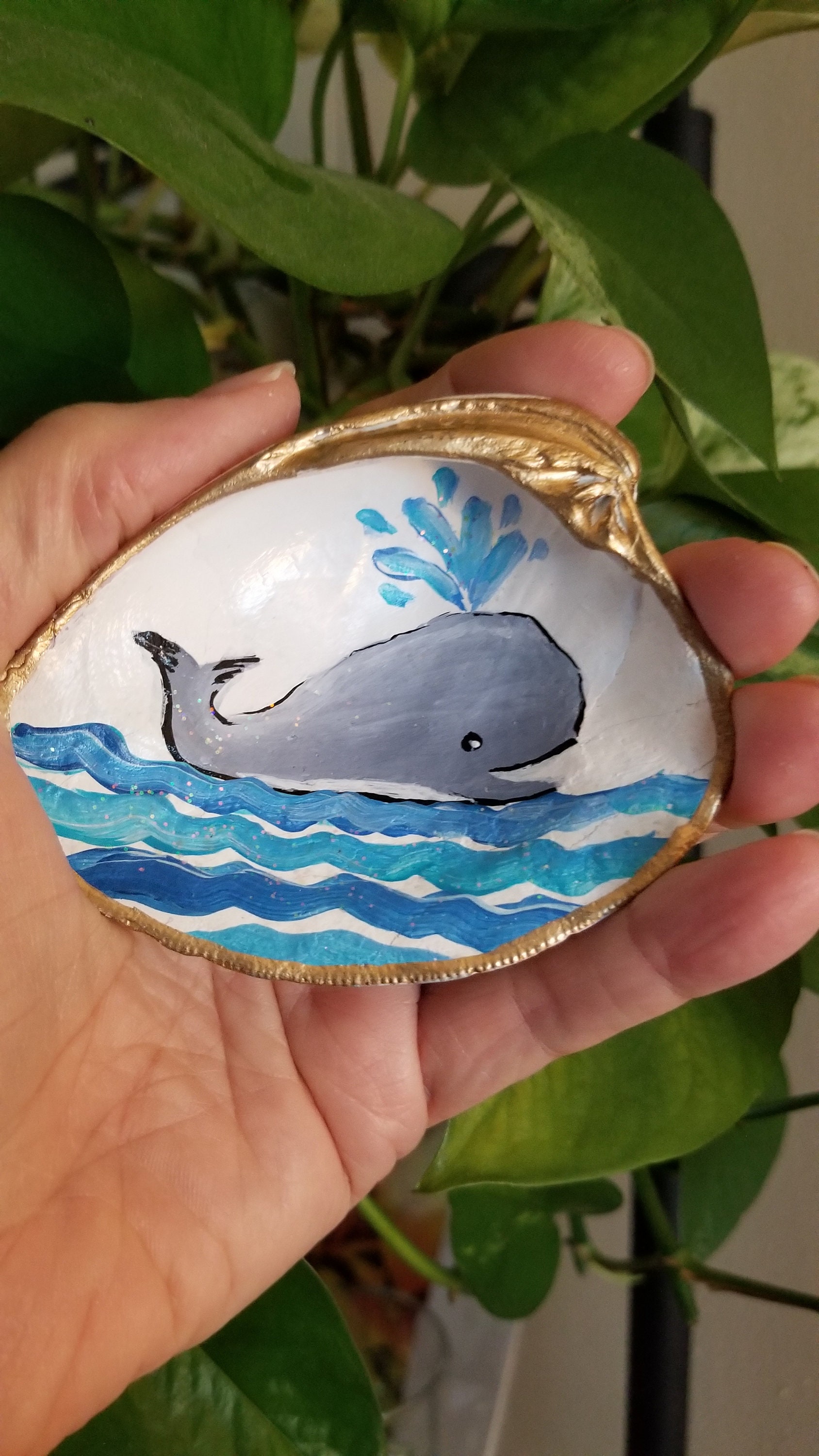 Hand-painted Shell, Whale Seashell, Whimsical Whale Art, Fish Painting ...