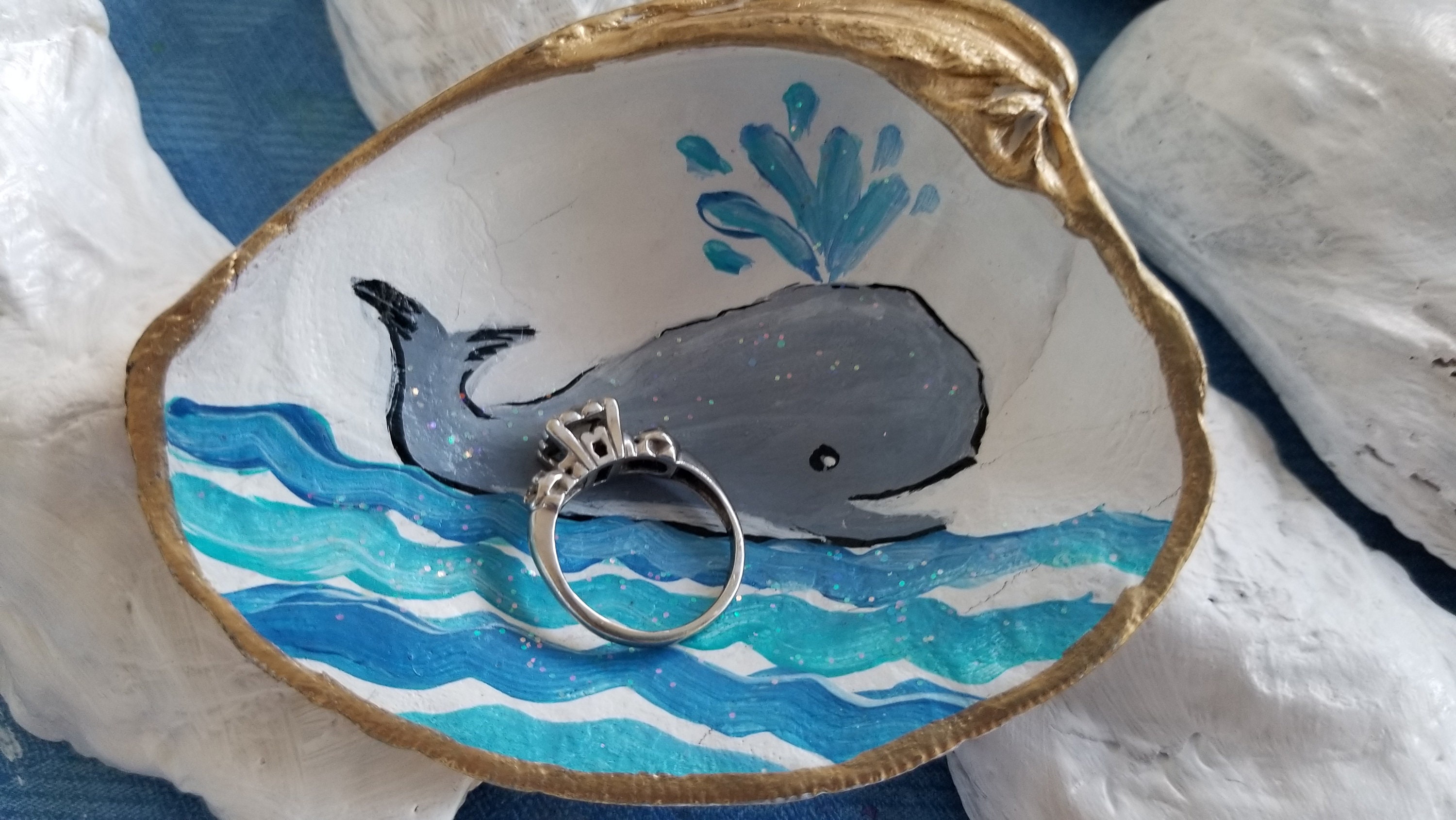 Hand-painted Shell, Whale Seashell, Whimsical Whale Art, Fish Painting ...