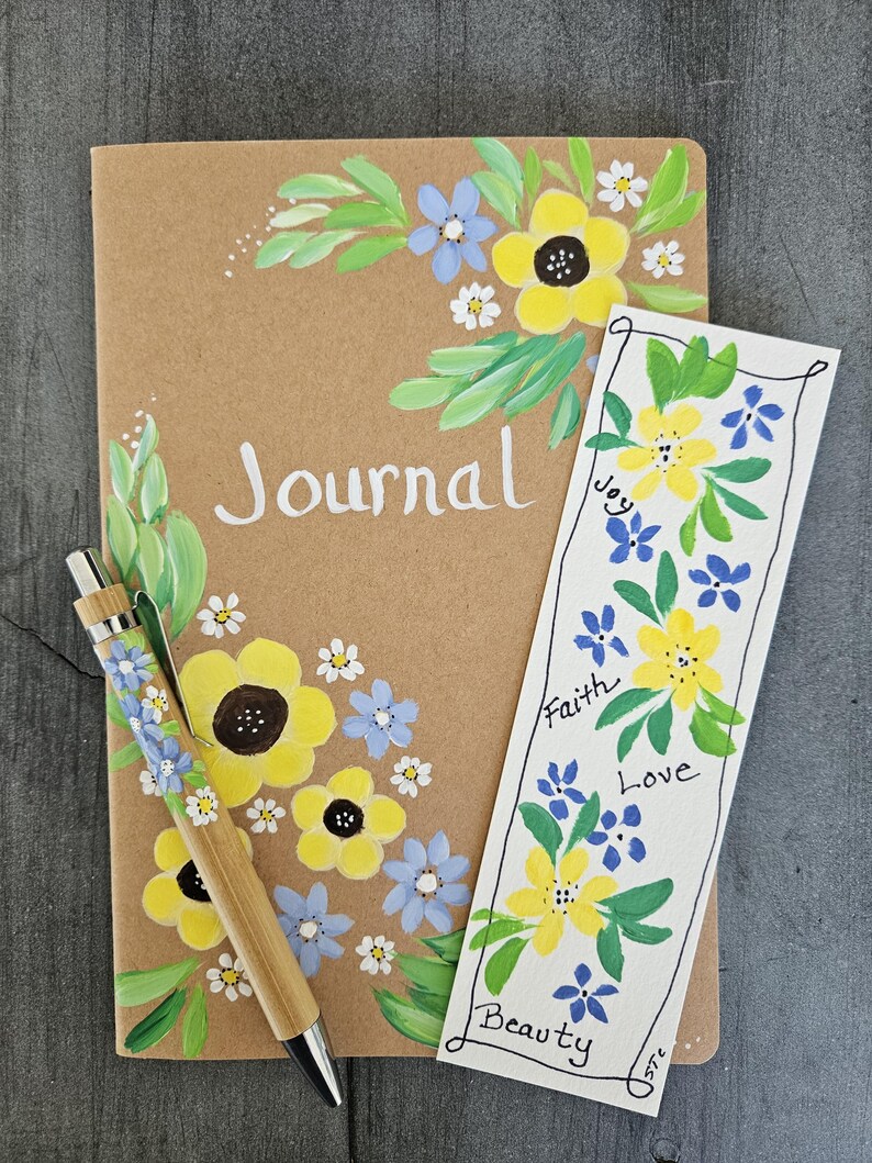 Hand-painted Sunflower Journal Set: Floral Diary With Wooden Pen ...