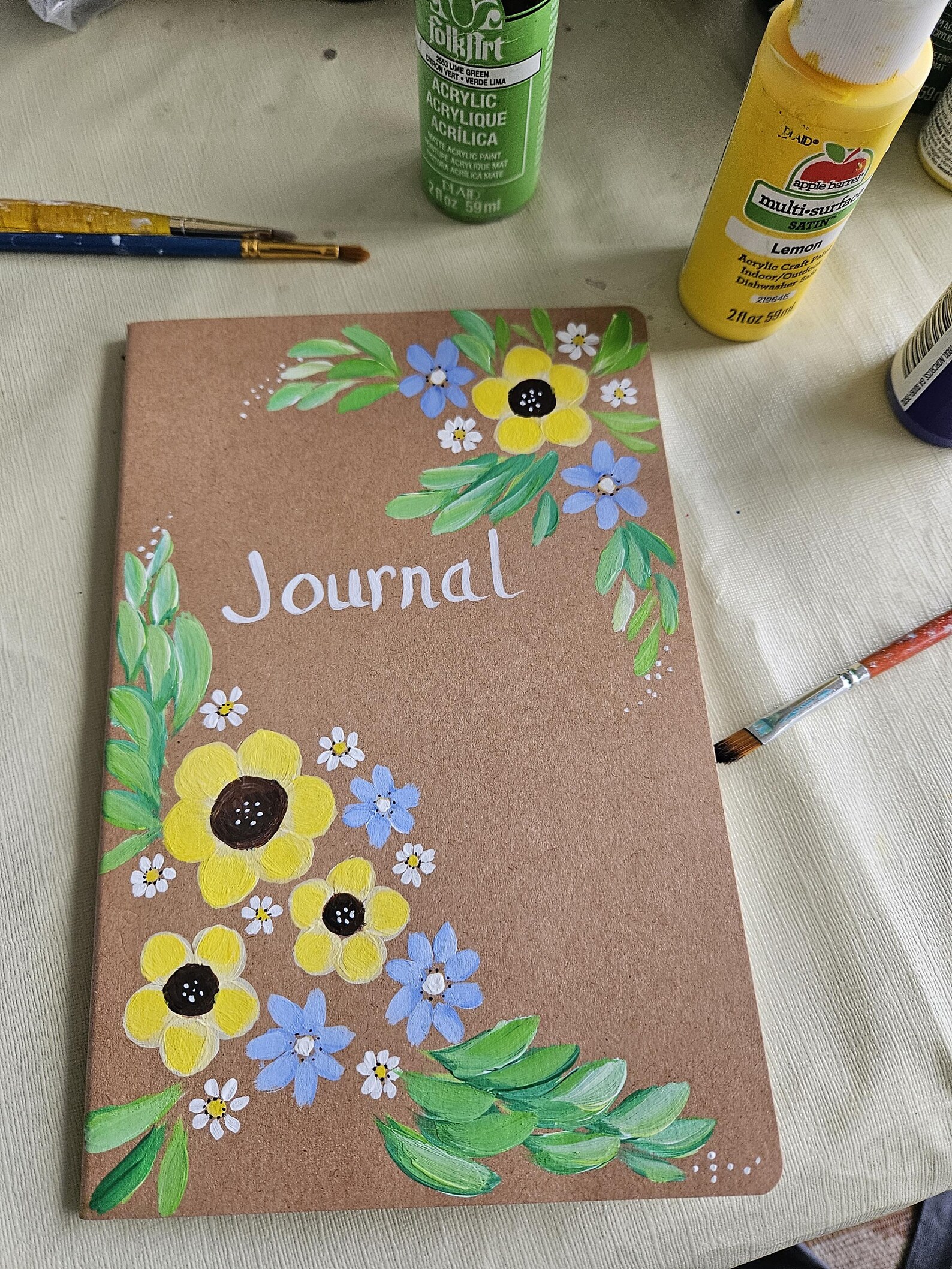 Hand-painted Sunflower Journal Set: Floral Diary With Wooden Pen ...