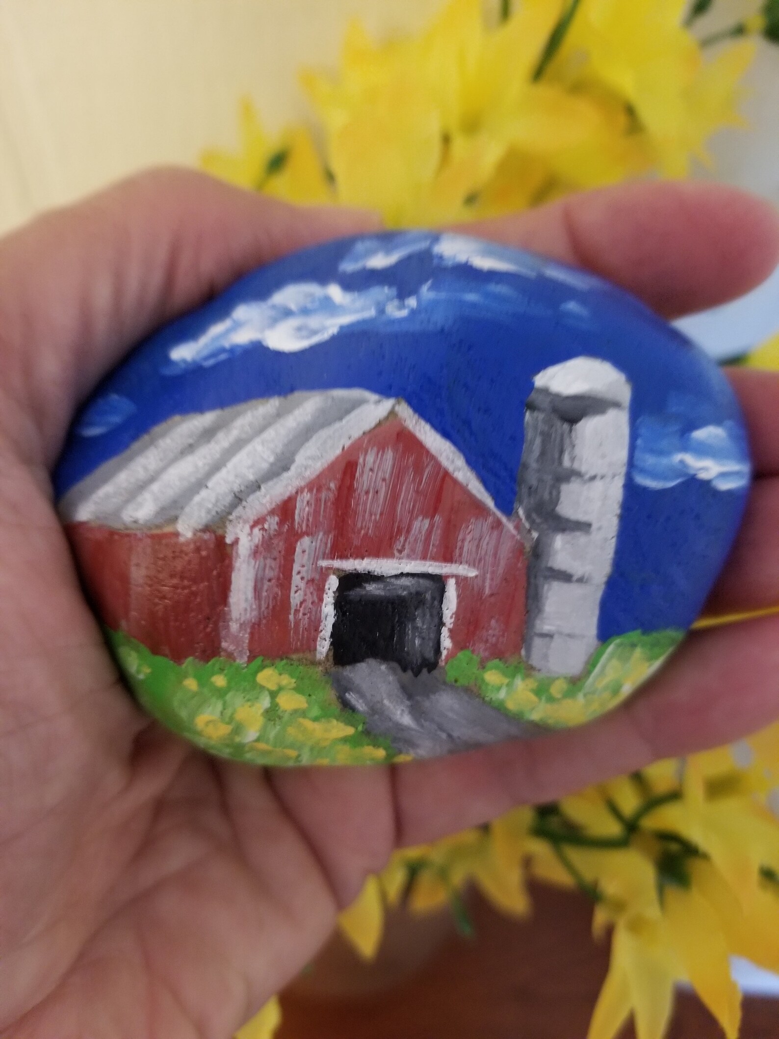 Hand Painted Stone, Hand-painted Rock, Barn on Stone, Red Barn Painted ...