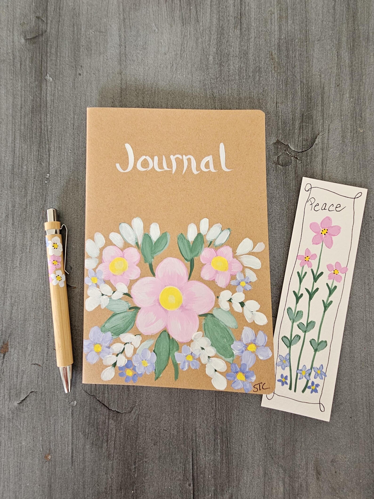 Hand-painted Floral Journal Gift Set, Includes Pen & Bookmark, Writer's ...