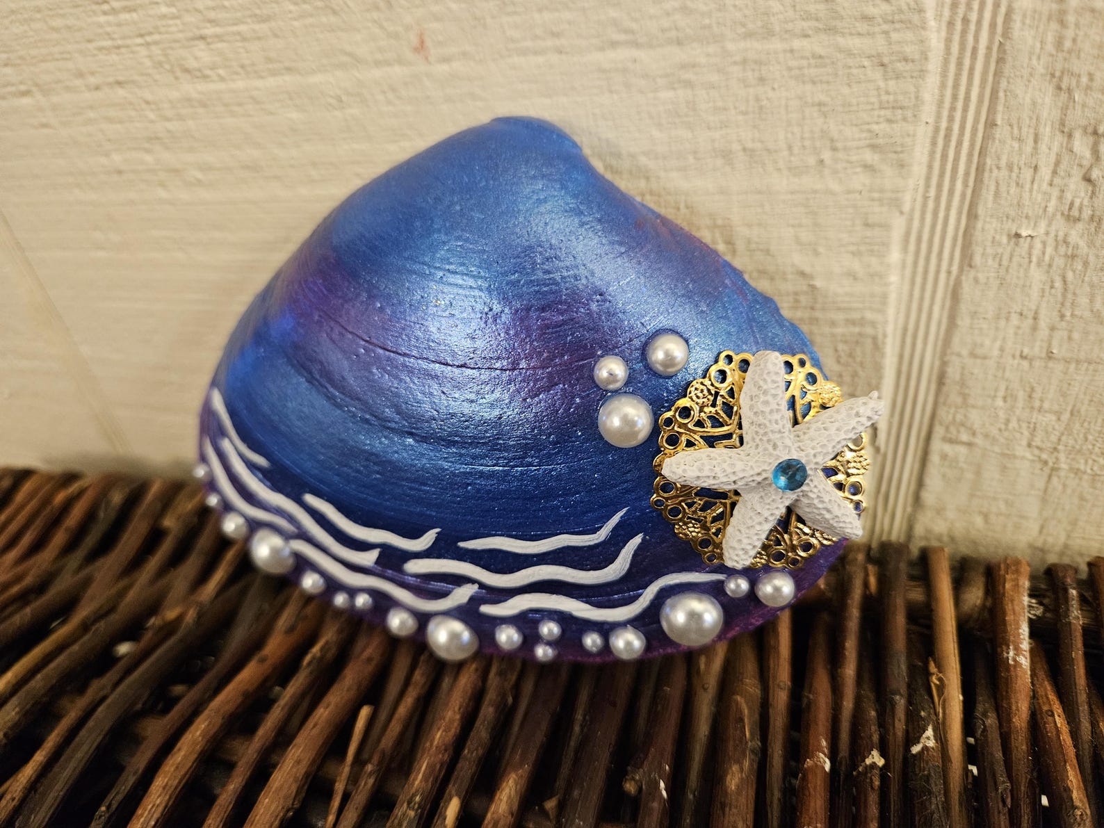 Hand-painted Shell, Art on Seashell, Starfish Decor, Unique Beach Theme ...