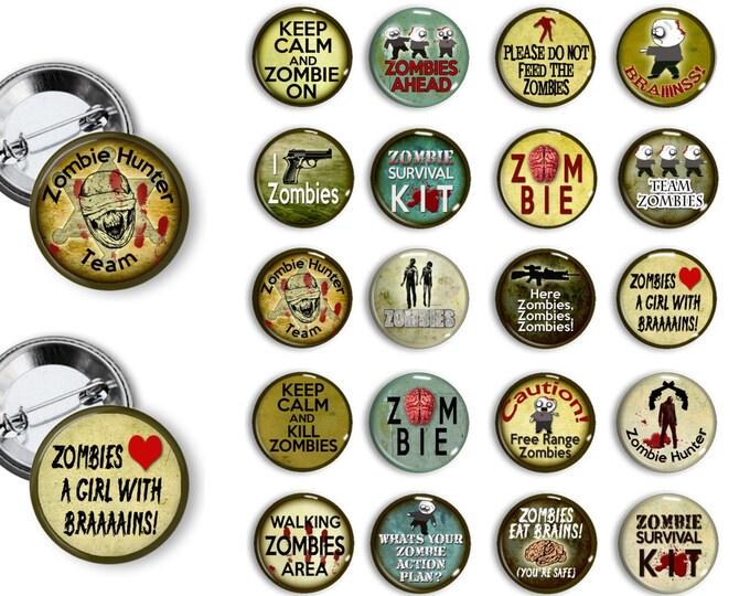 Zombie Pins Party Favors 1.25 Inch Pinback Buttons Pins Badges Magnets ...