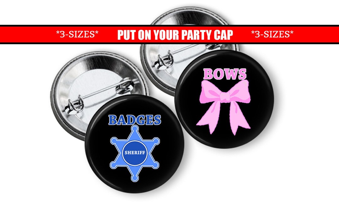 Gender Reveal Pins Sheriff Badges or Bows Gender Reveal Party - Etsy