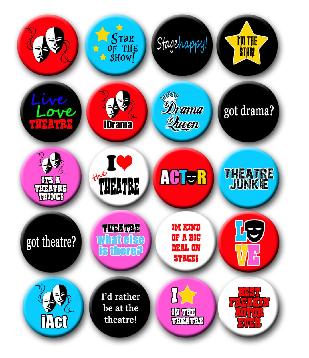 Drama Acting Theatre Performing Arts Theme Pin Back Button Party Favors ...