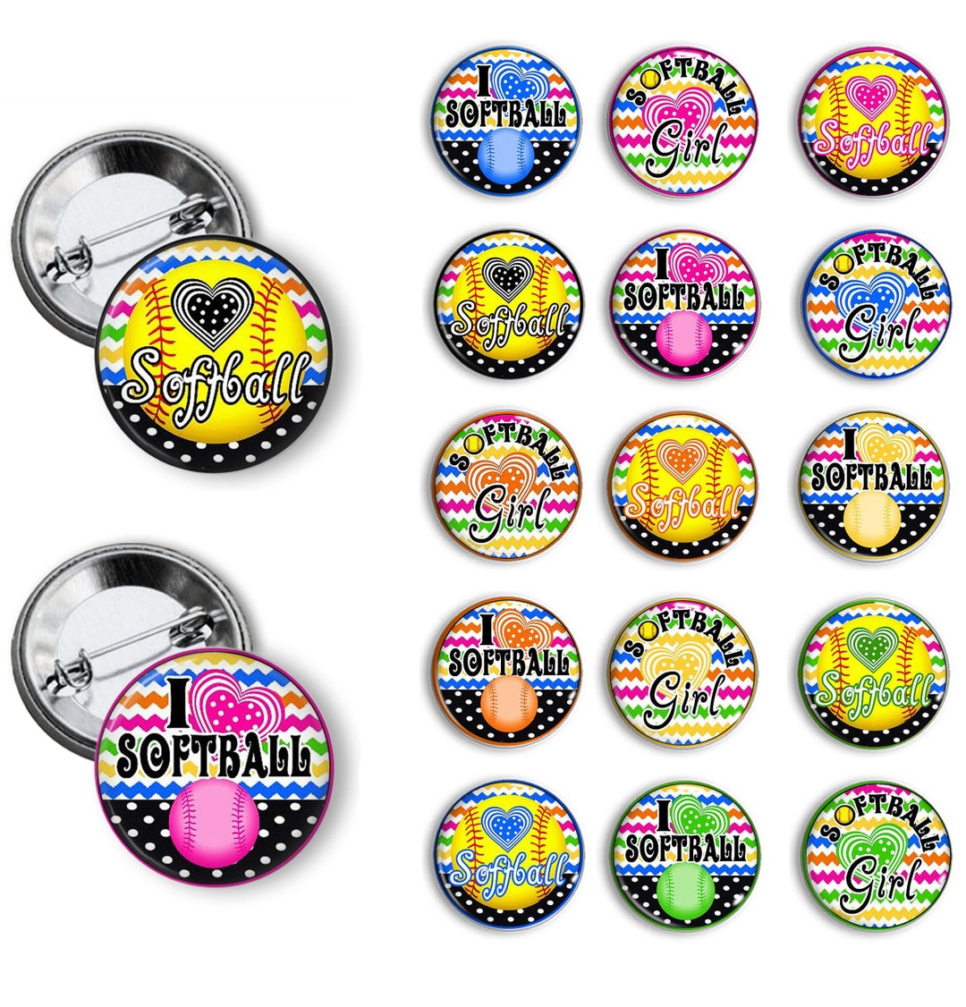 Softball Pins Softball Buttons Softball Badges 1.25 Inch Pinback ...