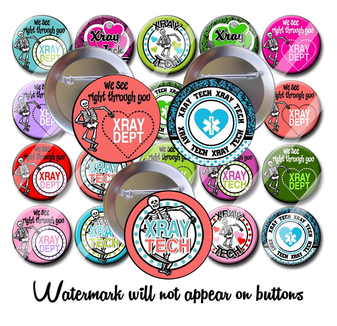 X-RAY Tech RAD Tech Technician Pins Pinback Button Set 1.25 Inch X-ray ...