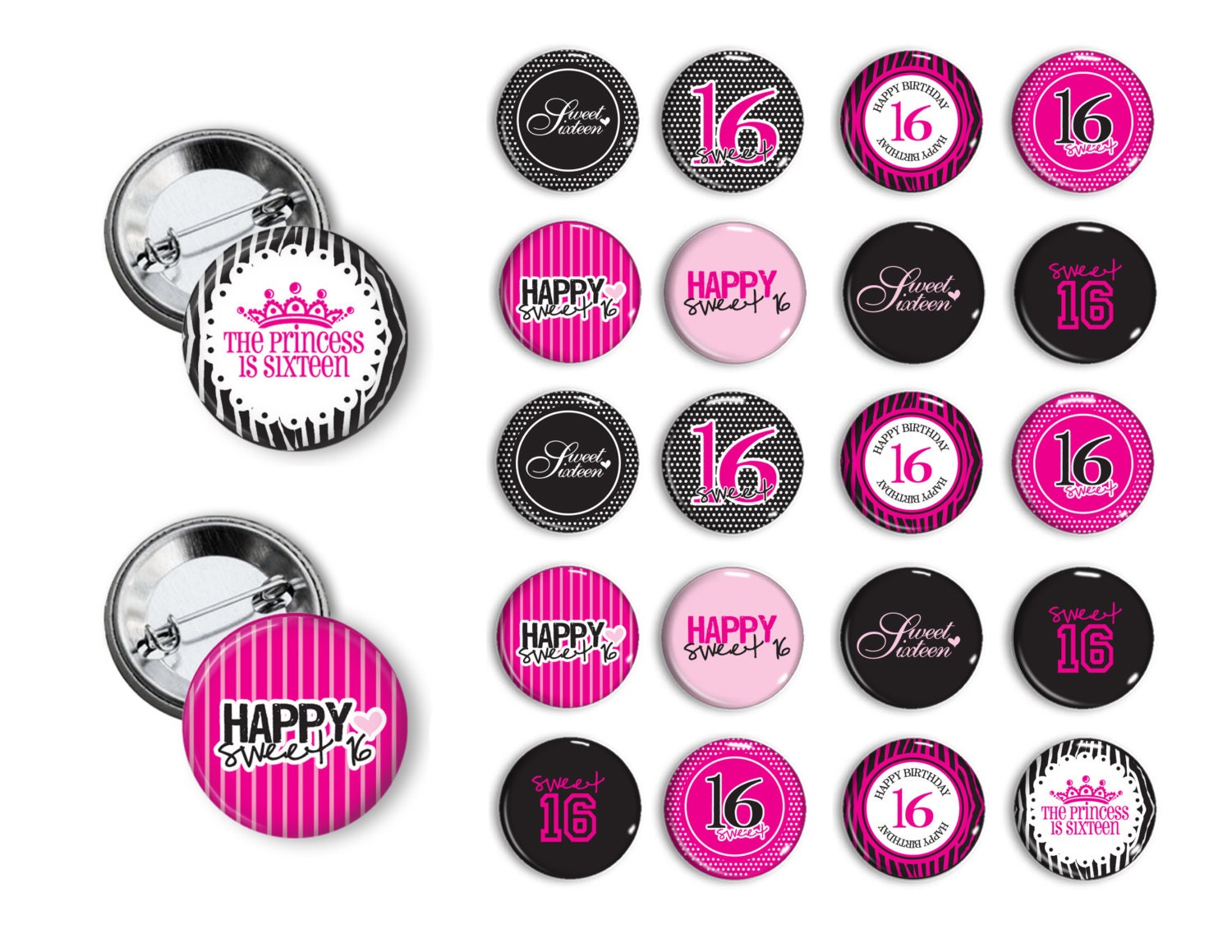 Sweet Sixteen Sweet 16 pins 1.25 inch Pin Back Button Party | Etsy