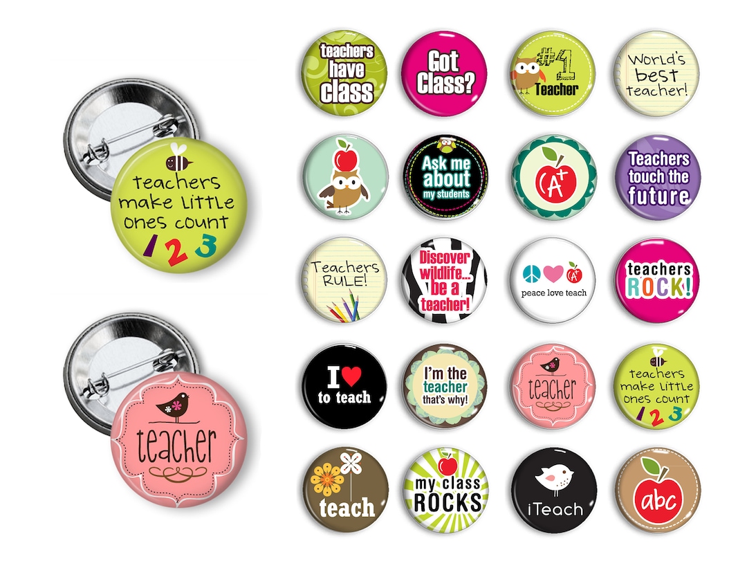 Teacher Pins School Teacher 1.25 or 1.75 Inch Pinback Buttons Pins ...