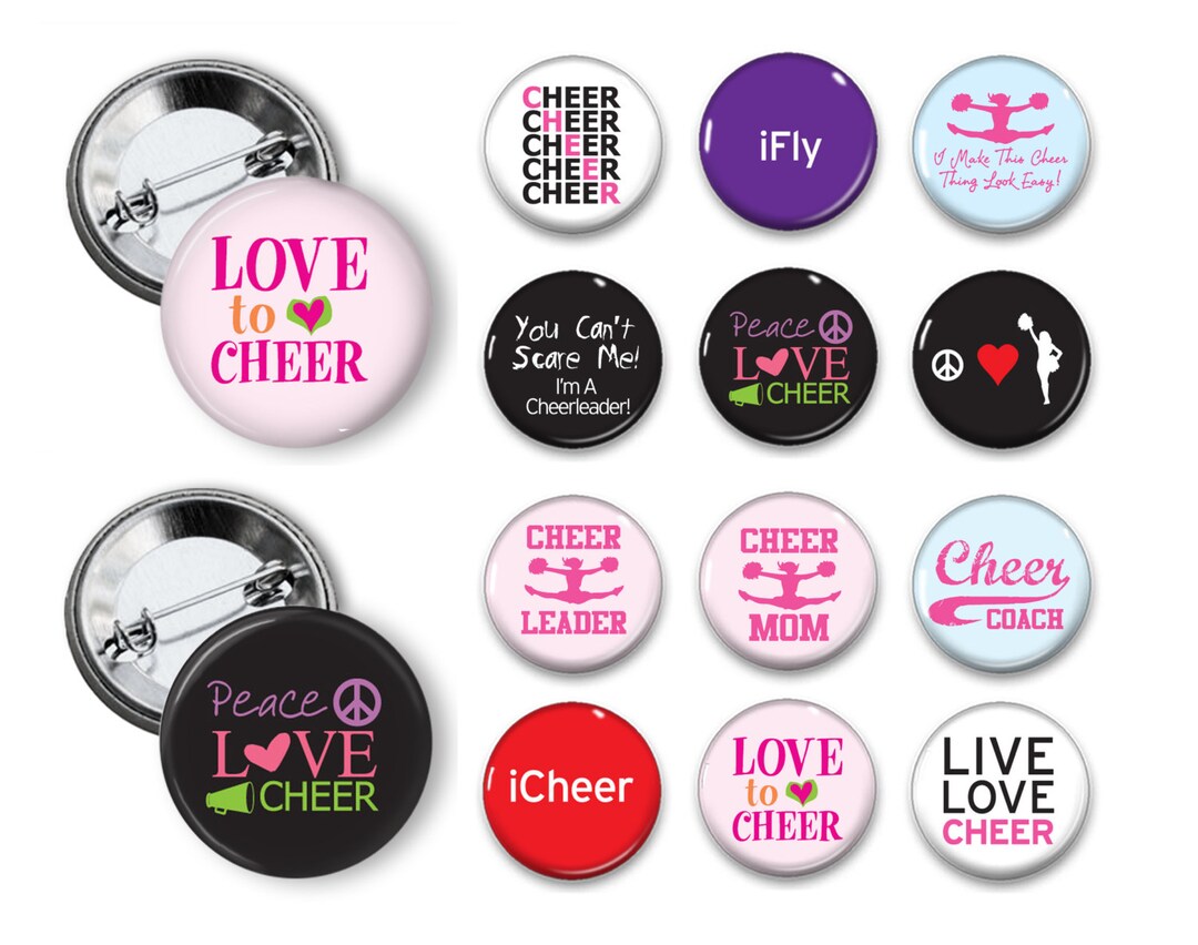 Cheerleader Cheering Cheer Theme Party Favors Set of 12 1.25 Inch Pin ...