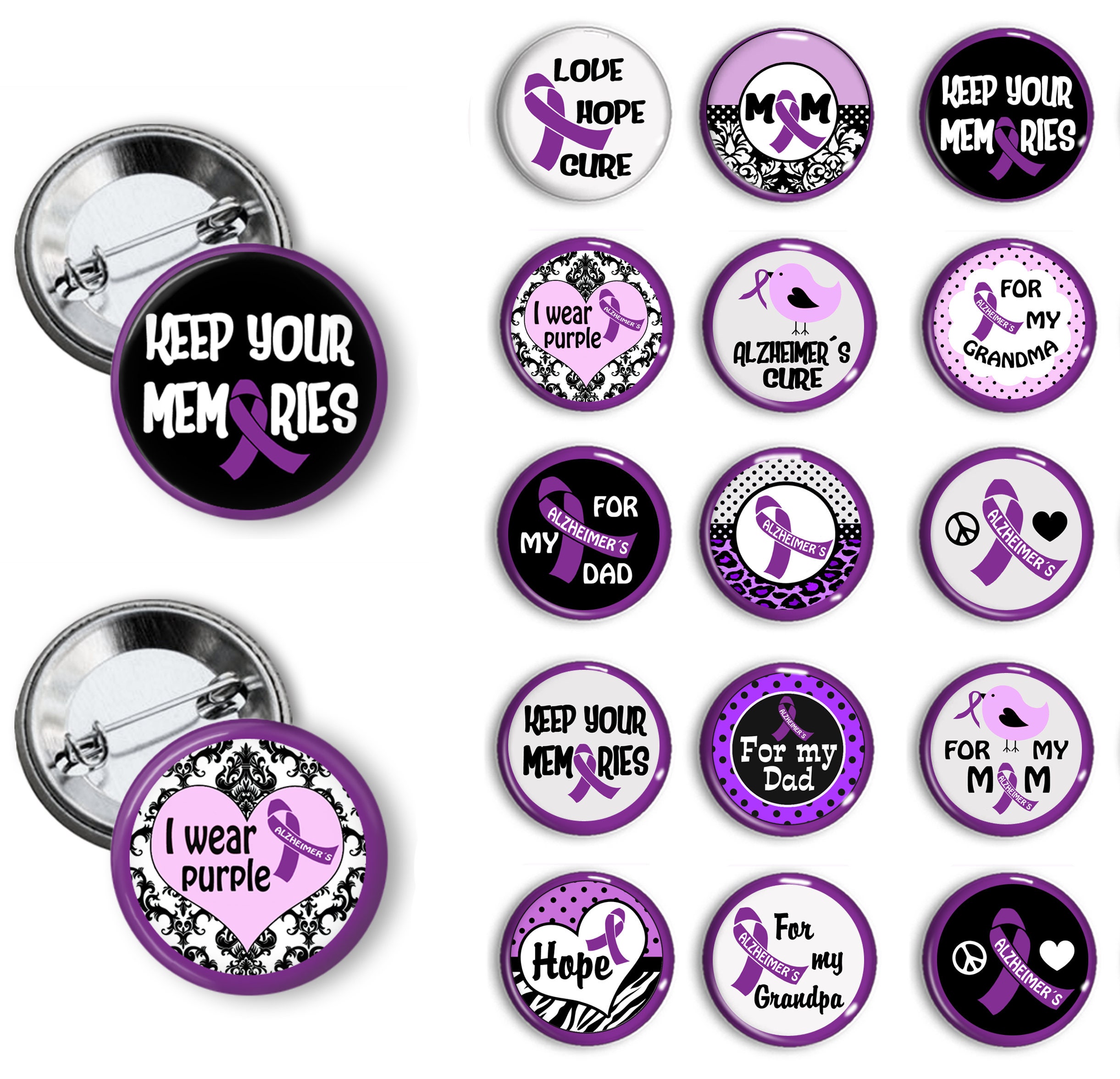 Alzheimer Awareness Pins Alzheimer Awareness Buttons Alzheimer | Etsy
