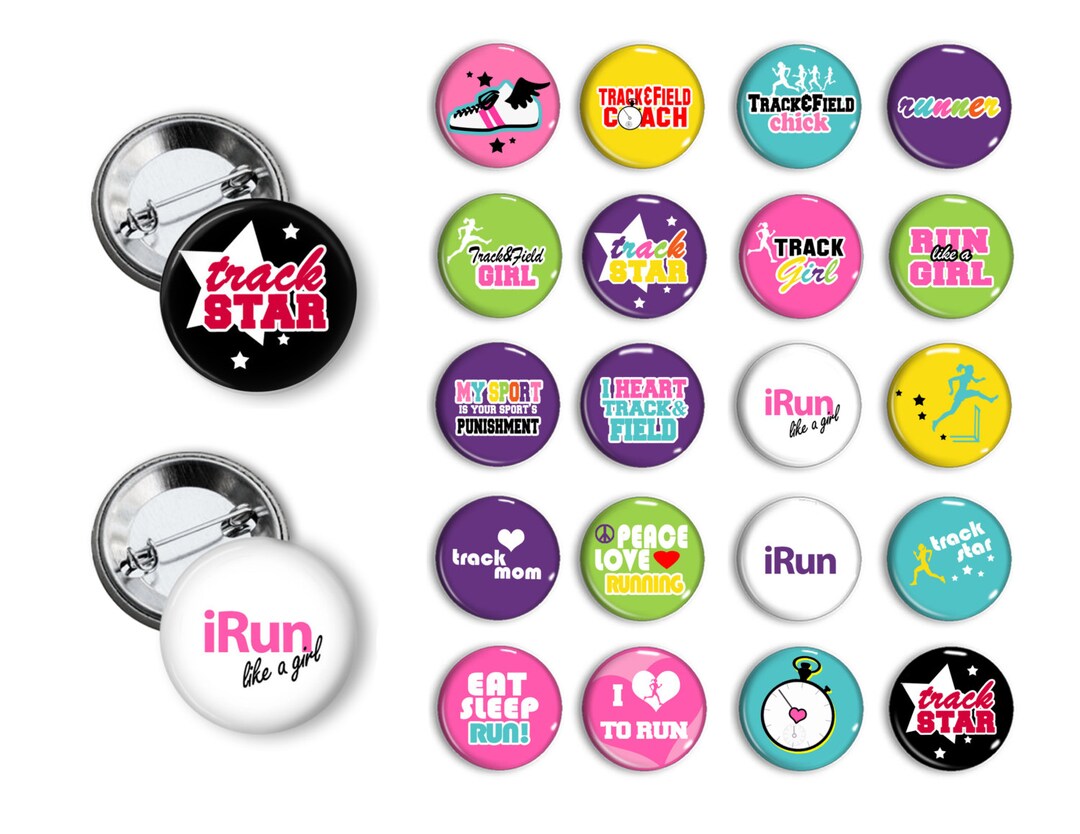 Running Track and Field Pin Back Button Set Party Favors 1.25 Inch ...