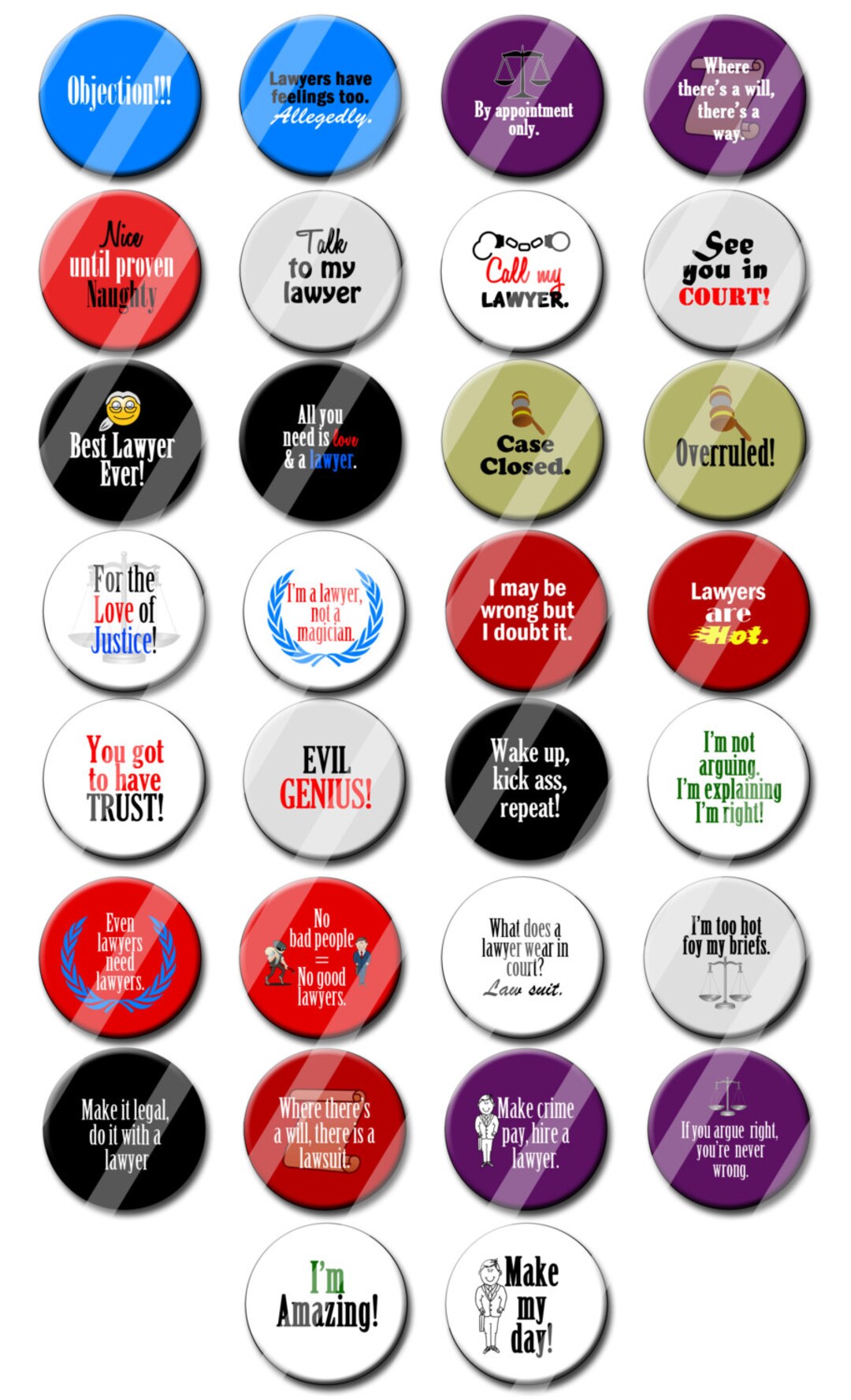 Lawyer Theme Party Favors Set of 1.25 Inch Pin Back Legal Theme ...