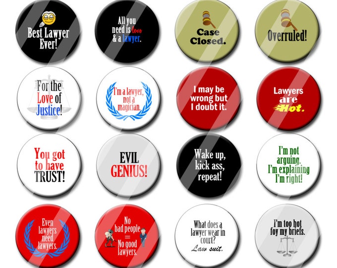 Lawyer Theme Party Favors Set of 1.25 Inch Pin Back Legal Theme ...
