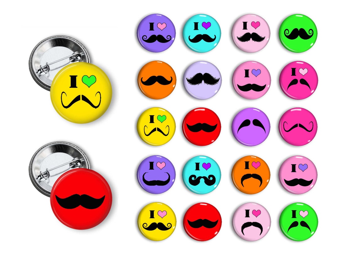 I Heart Mustache Pins Mustache Buttons Mustache Party Favors 1.25 Inch ...