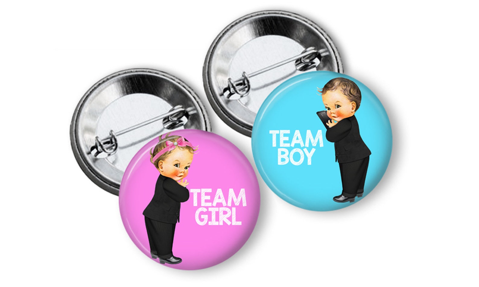 Gender Reveal Pins Who's the Boss Team Boy Team Girl Pins - Etsy