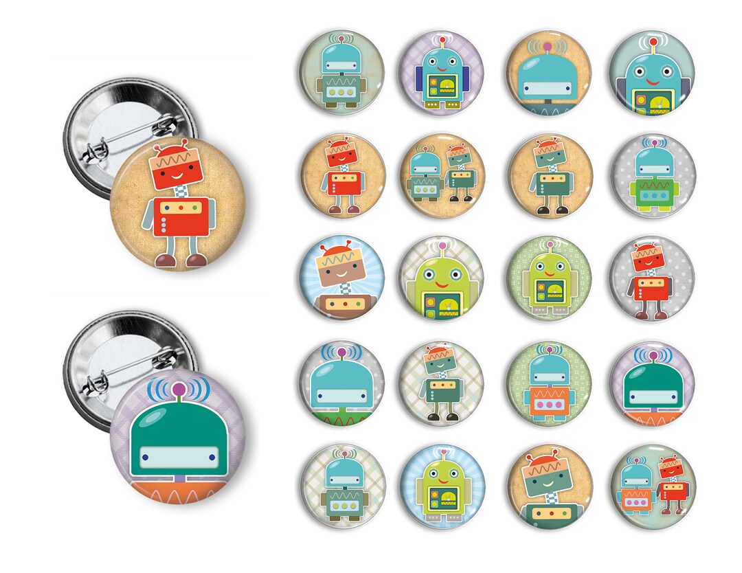 Robot Pins Robotic Pins 1.25 or 1.75 Inch Pinback Buttons Pins - Etsy